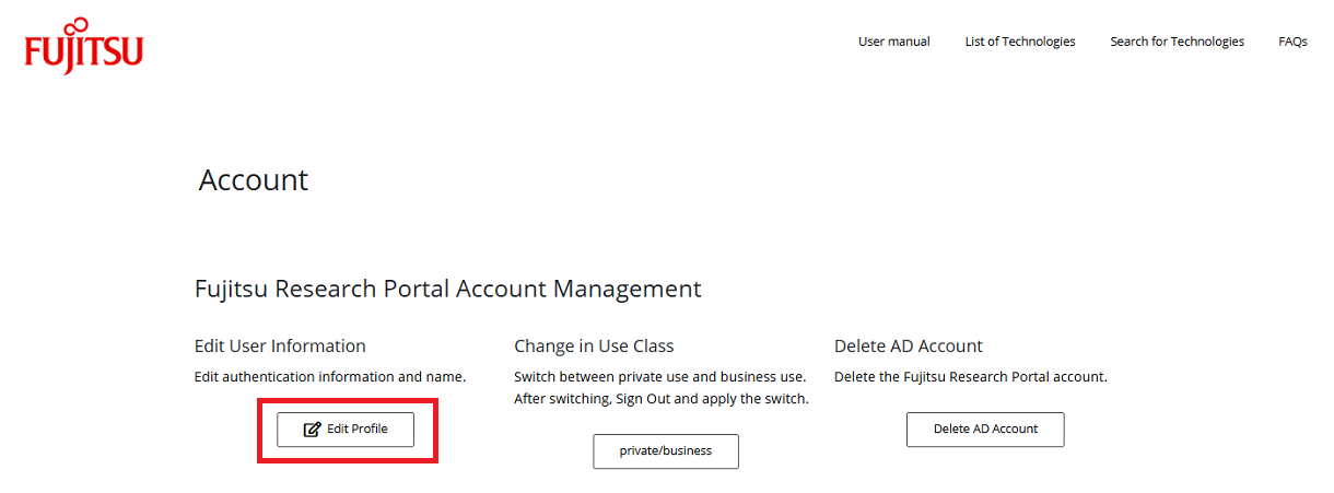 Editing an Account - Documents - Fujitsu Research Portal
